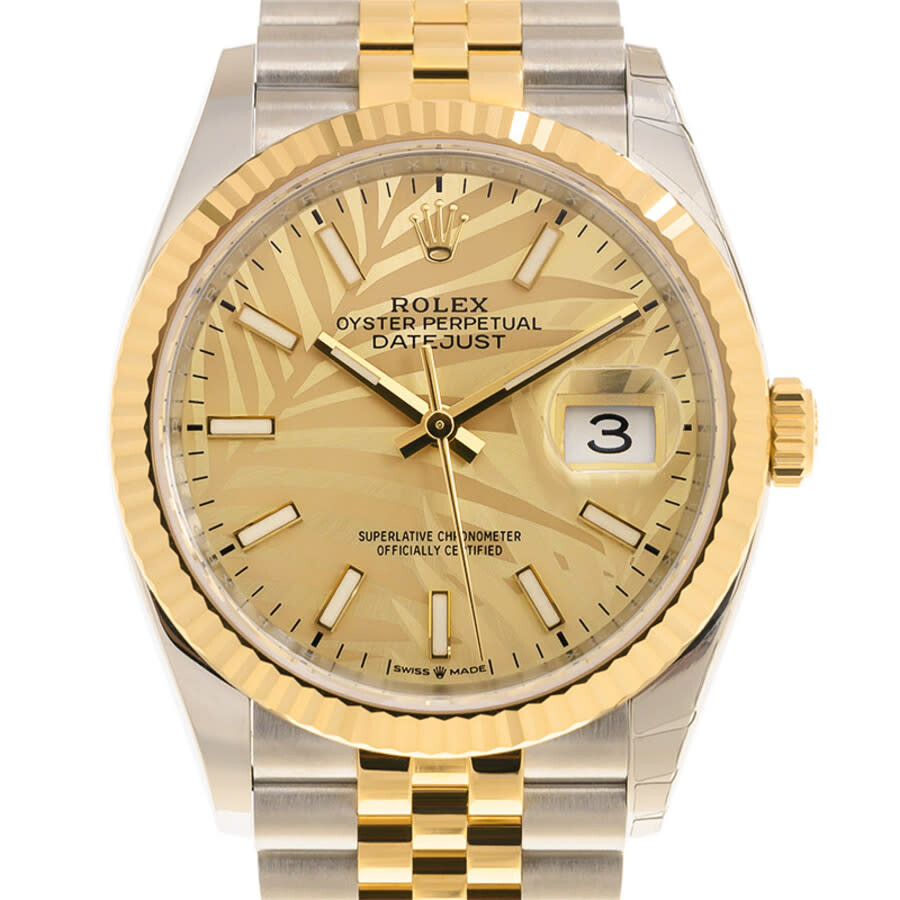 Rolex Datejust 36 Automatic Champagne Palm Dial Watch 126233CSPLMJ - Watches, Datejust - Jomashop