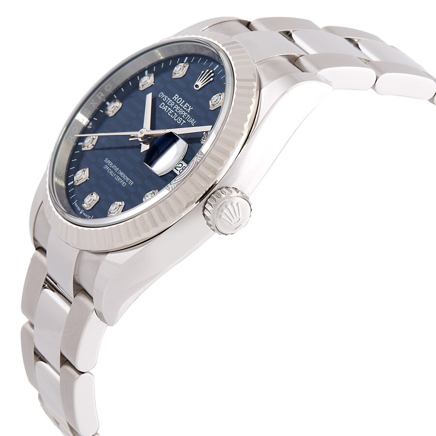 Rolex Datejust 36 Bright Blue Fluted-Motif Diamond Dial Automatic Men's ...