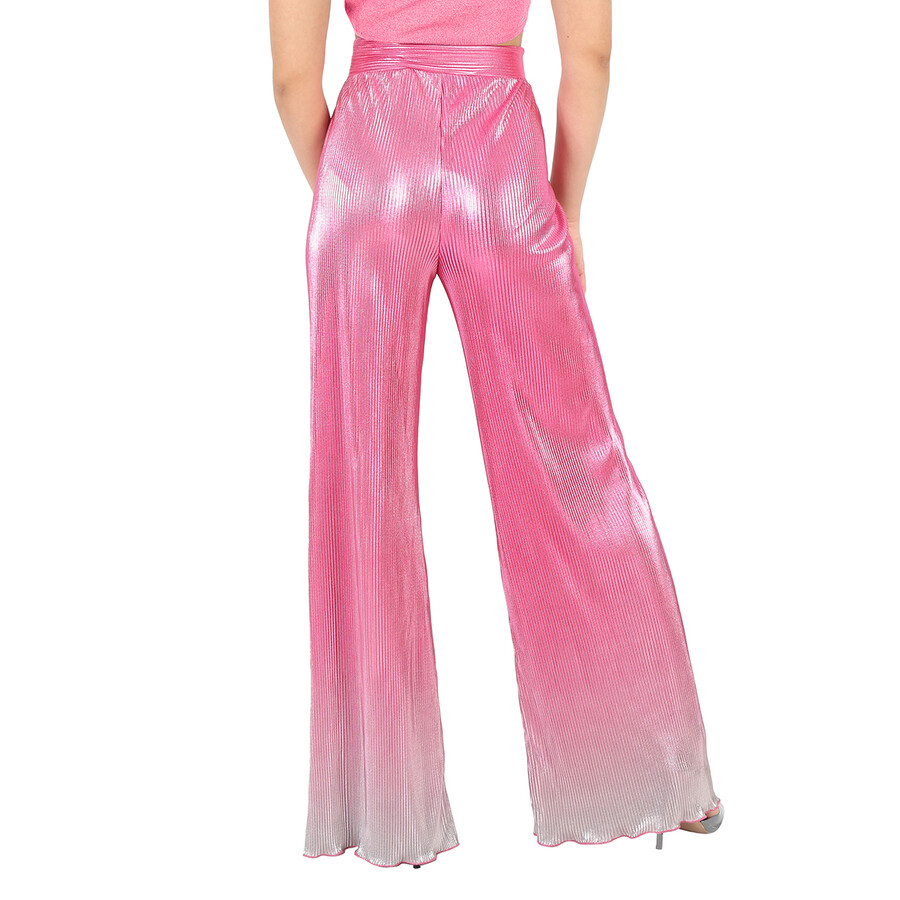 Rotate Ladies Silvery Pink Glo Gradient Plisse Straight Pants, Brand ...