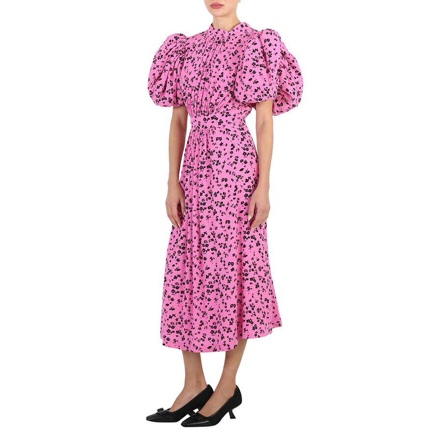 Rotate Ladies Super Pink Comb Puff-Sleeve Jaquard Midi Dress, Brand ...