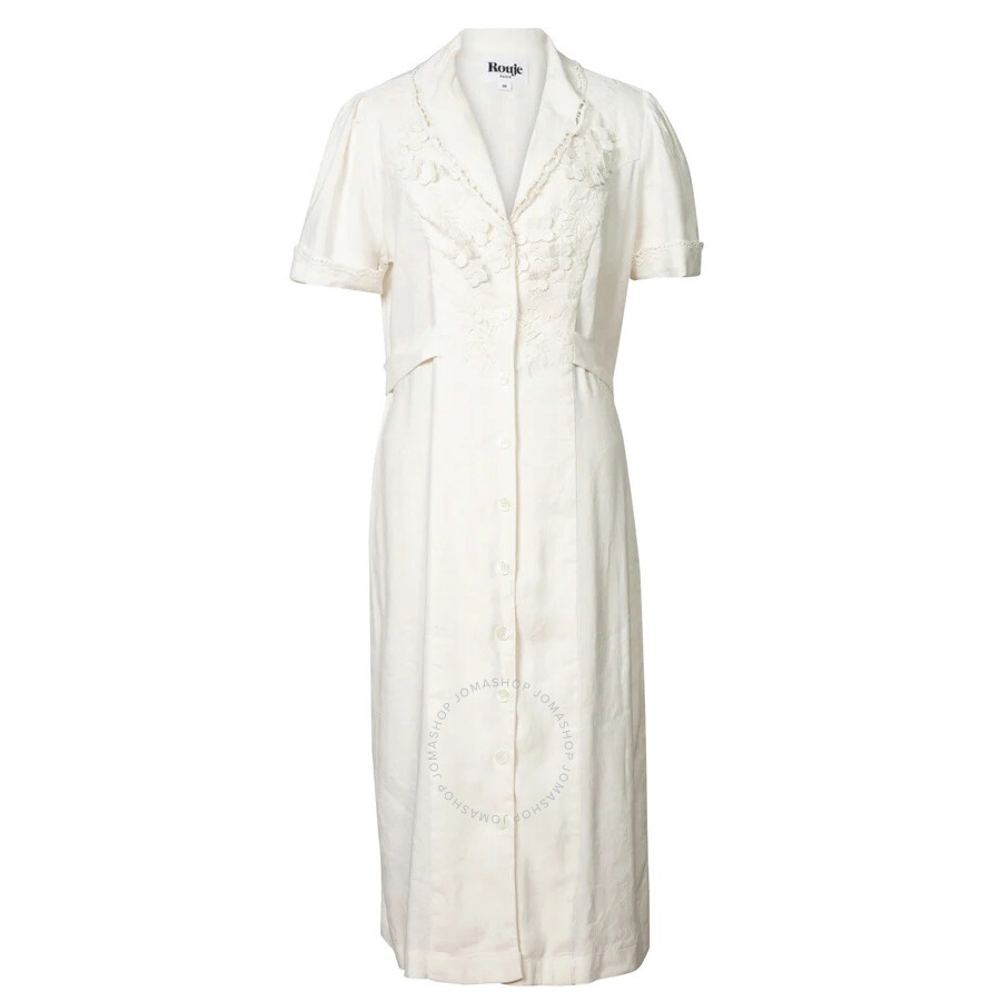 Rouje Ladies White Marin Short Sleeve Linen Dress, Brand Size 40 (US ...
