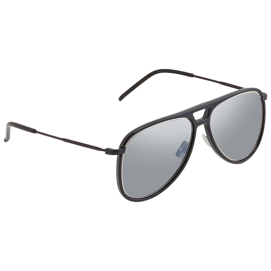 Saint Laurent Silver Pilot Unisex Sunglasses CLASSIC 11 RIM 002 56 ...