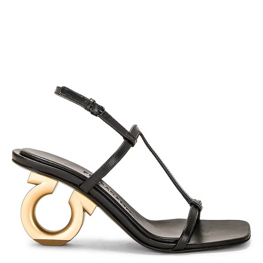 Ferragamo Salvatore Ferragamo Black Elina T-Strap Gancini Sandals, Size ...