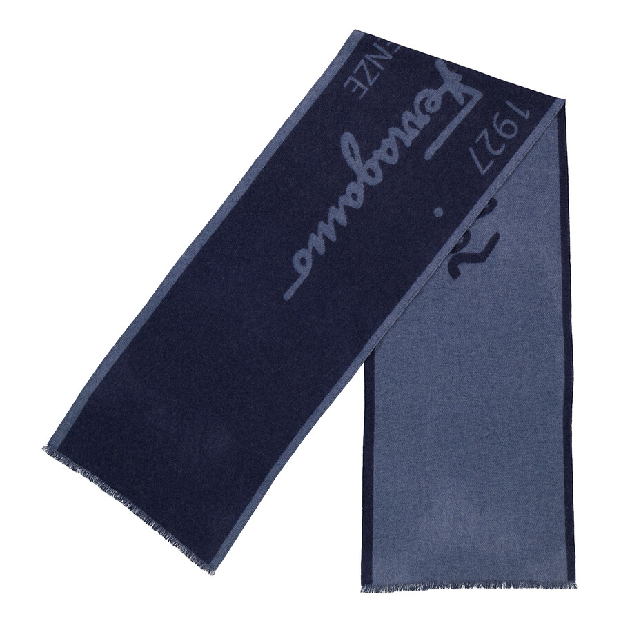Ferragamo Salvatore Ferragamo Blue Marine Macro Signature Cashmere And ...