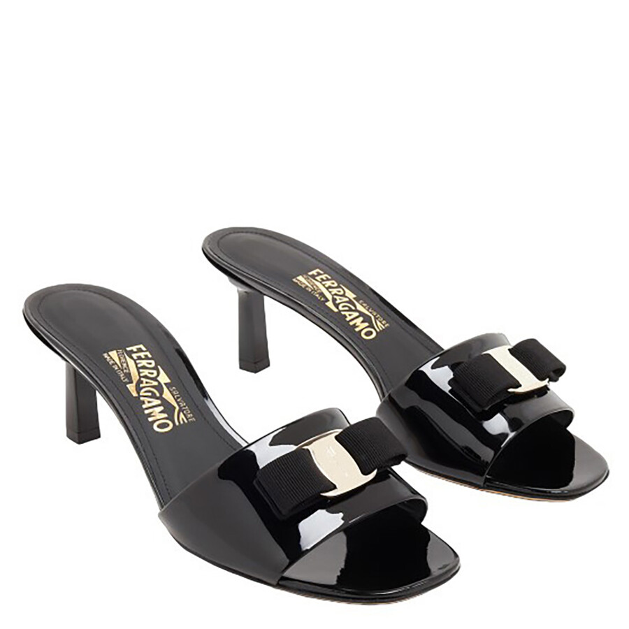 Ferragamo Salvatore Ferragamo Ladies Black Patent Calfskin Vara Bow Slide Sandals, Size 5.5 ...