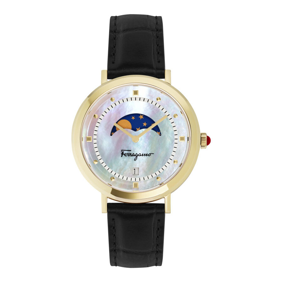 Salvatore Ferragamo Logomania Moon Phase Quartz White Dial Ladies Watch ...