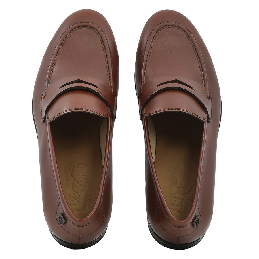 Ferragamo Salvatore Ferragamo Men's Goya Brown Leather Penny Loafers, Size 7 021068 758418 ...