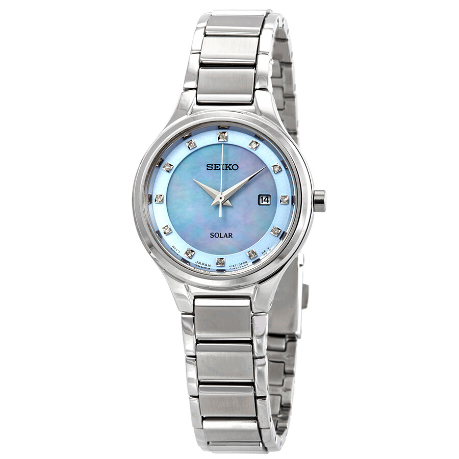 Seiko Diamonds Blue Mother Of Pearl Dial Ladies Watch Sut351