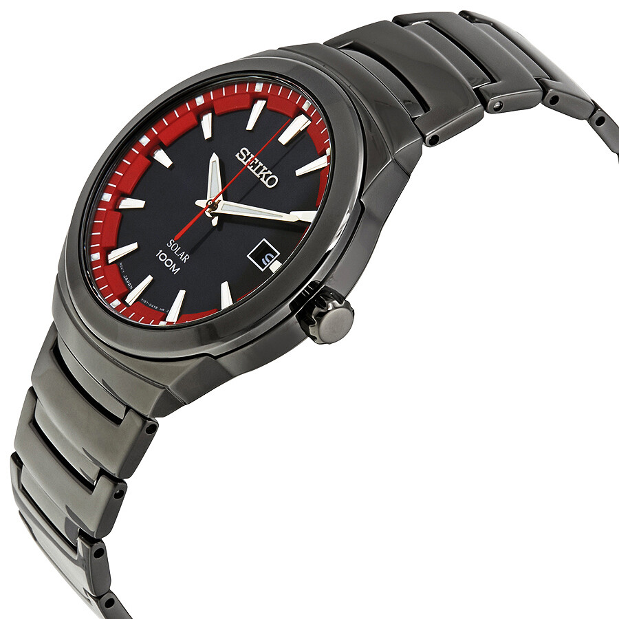 Seiko Solar Black and Red Dial Grey PVD Men's Watch SNE251 ...