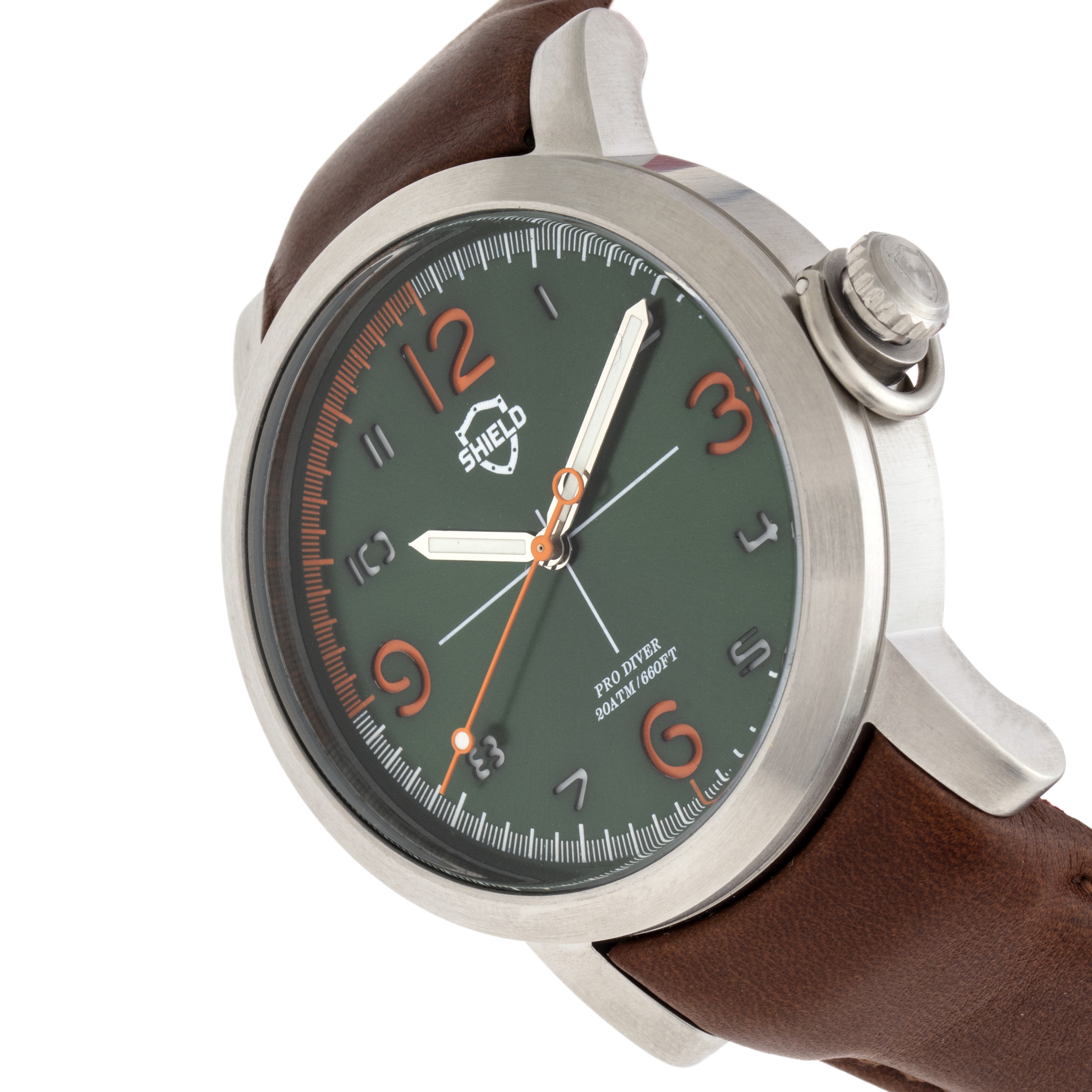 Shield Berge Quartz Green Dial Brown Leather Men's Watch SLDSH101-4 ...