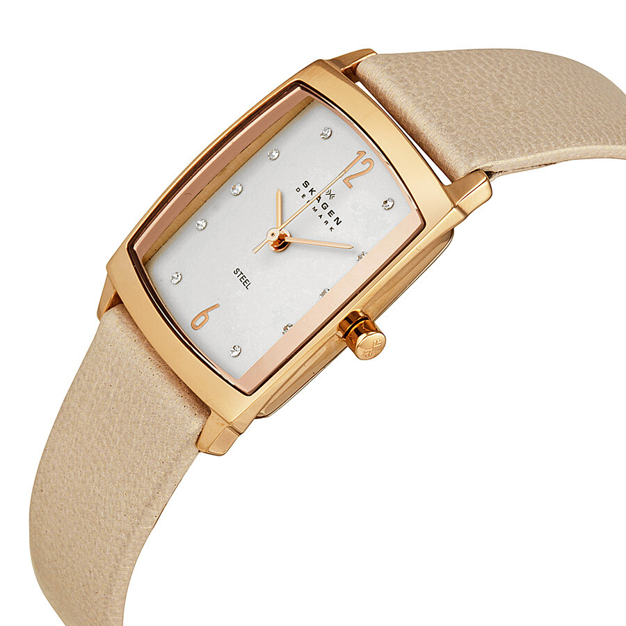Skagen Mother of Pearl Dial Swarovski Crystal Rose Gold-Plated Ladies Watch 691SRLT 768680152067 ...