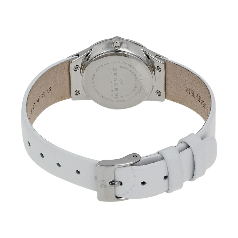 Skagen Mother of Pearl Swarovski Crystal White Leather Ladies Watch 630SSLW 768680151046 ...