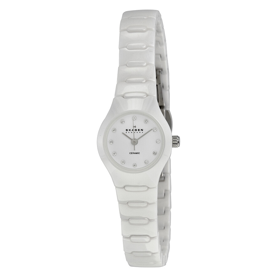 Skagen White Dial Swarovski Crystal Ladies Watch 816XSWXC1 768680133585 - Watches, Other - Jomashop