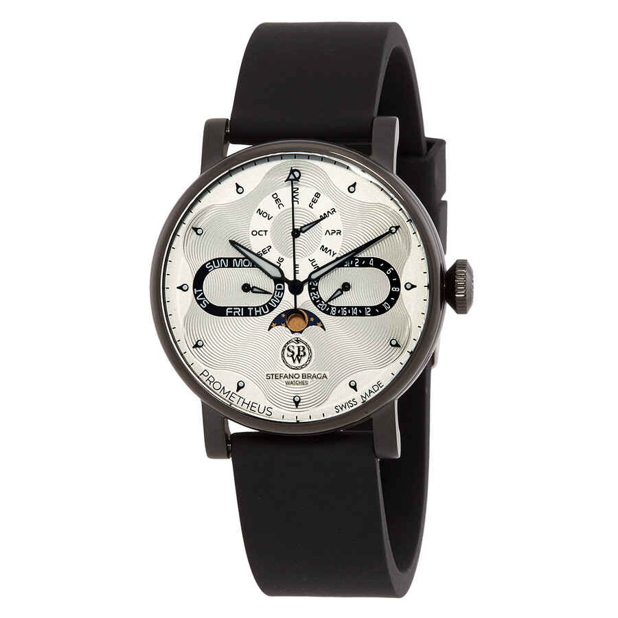 Stefano Braga Prometheus Quartz Moon Phase White Dial Men's Watch ...