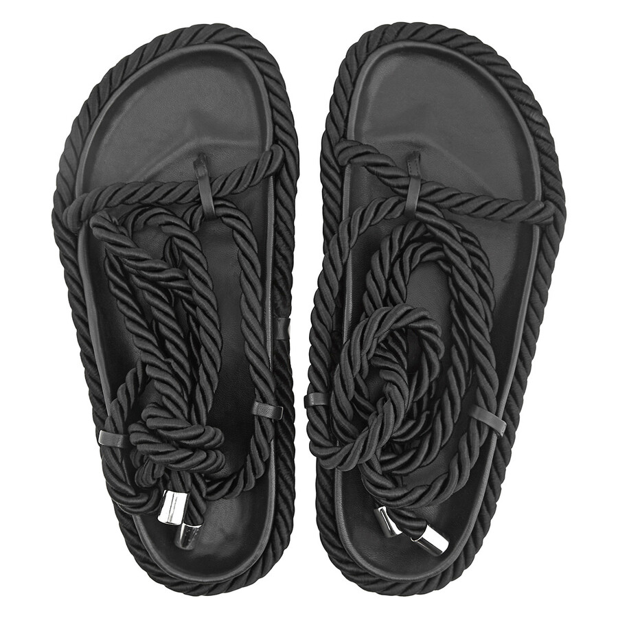 Studio Amelia Ladies Black Tether Rope Ankle-Wrap Flat Sandals, Brand ...