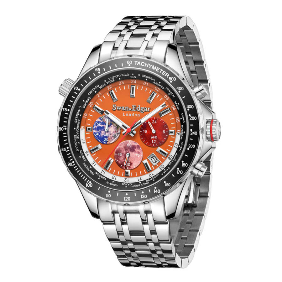 Swan & Edgar Hybrid-Steel Chronograph Quartz Orange Dial Men's Watch ...