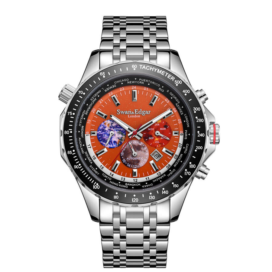Swan & Edgar World Timer Orange Dial Men's Watch SE01000S 756839759359 ...