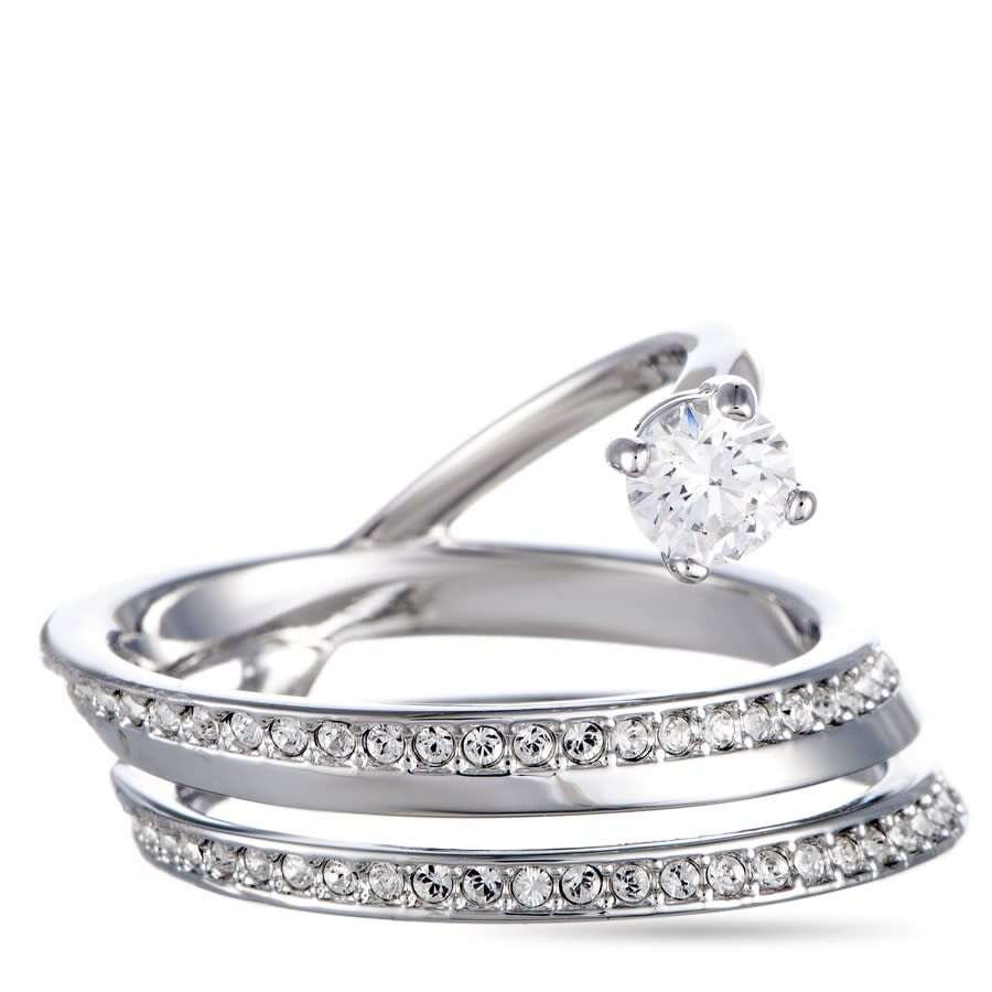 Swarovski Fresh Rhodium-Plated Crystal Swirl Ring 5235632-675 - Jewelry - Jomashop