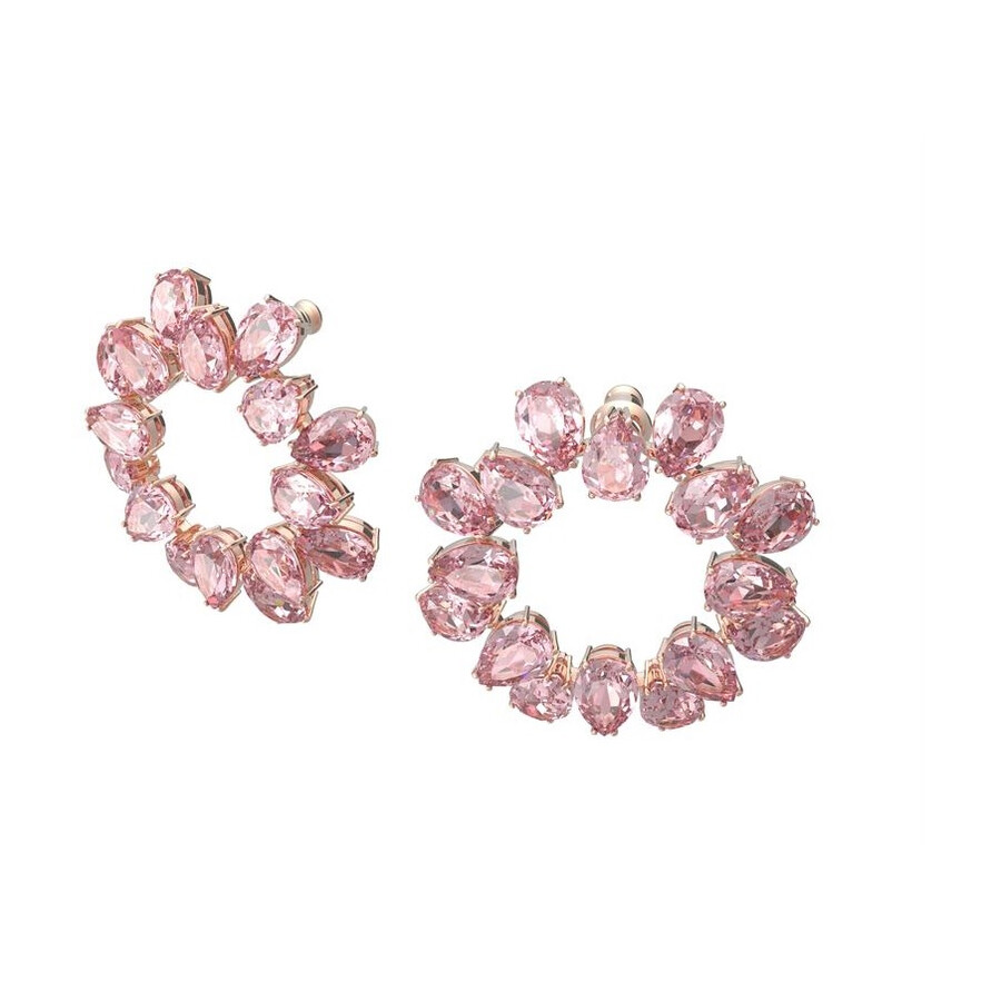 Swarovski Ladies Millenia Pink Rose Gold-Tone Plated Pear Cut Hoop ...
