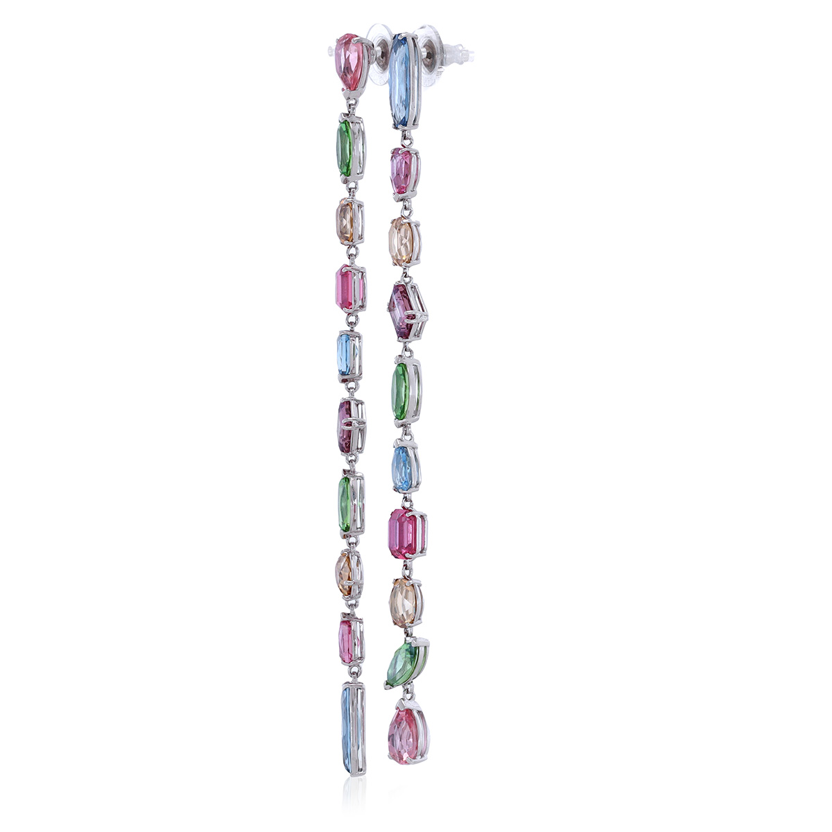 Swarovski Light Multicolored Rhodium Plated Gema Long Drop Earrings ...