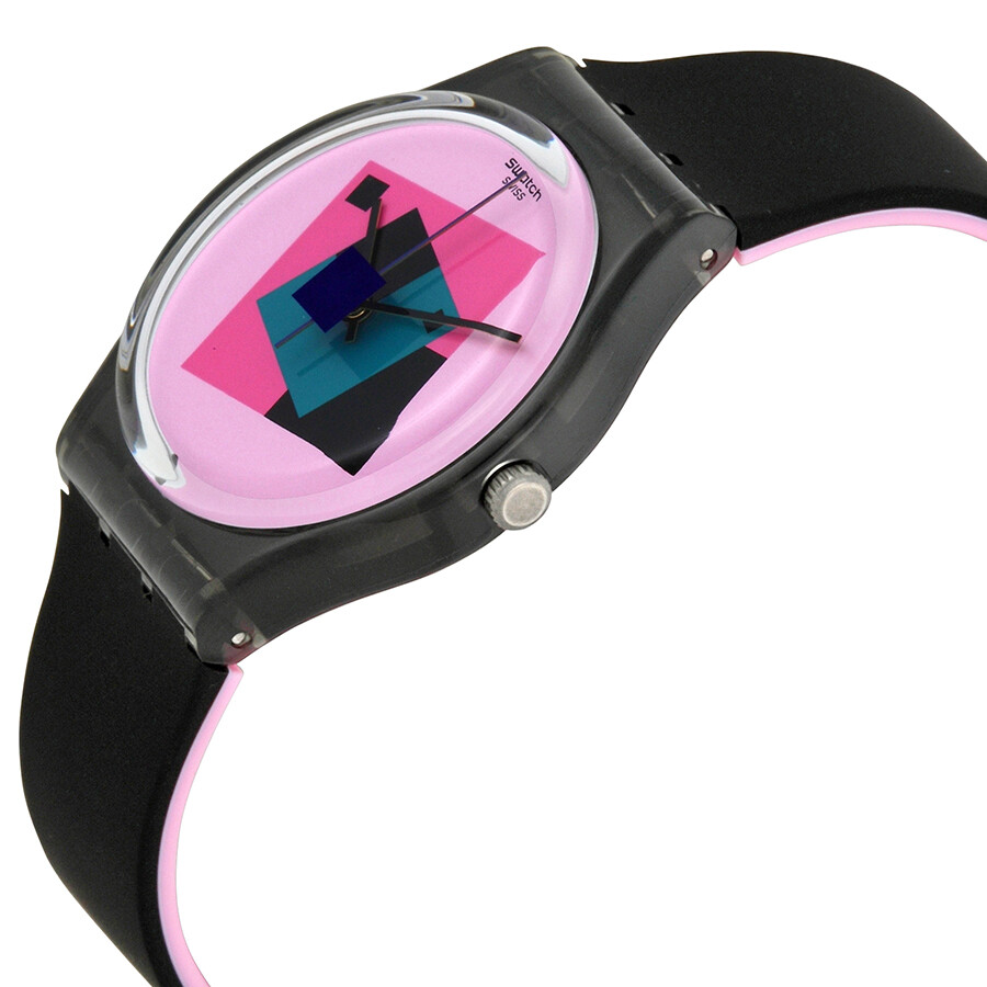 Swatch Crazy Square Pink Dial Black Rubber Unisex Watch GA109 ...