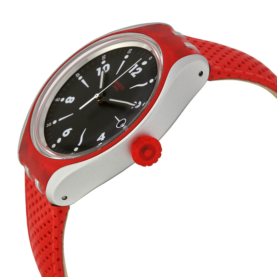 Swatch Go Jump Black Dial Red Leather Men's Watch YES4001 7610522568587 ...