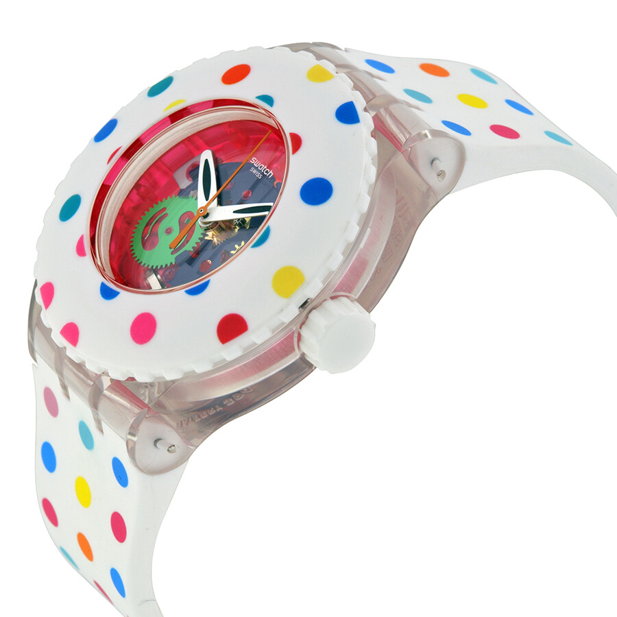 Swatch Happy Dots Transparent Dial White Silicone Ladies Watch SUUK108 ...