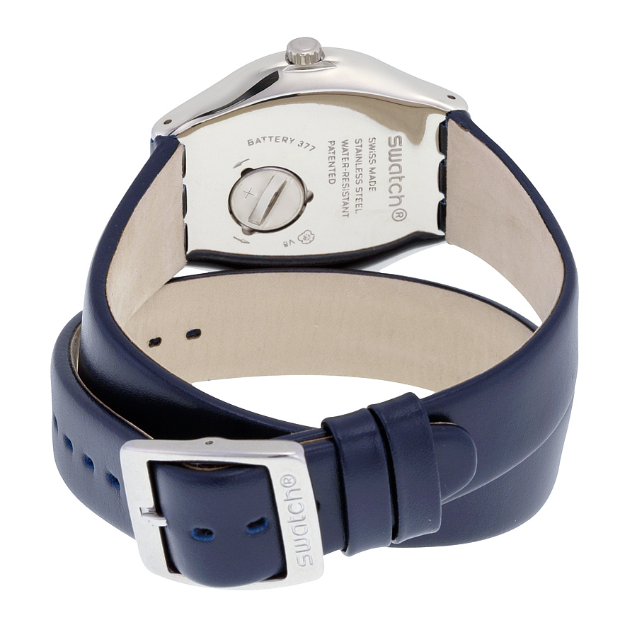 Swatch Irony Beige Dial Blue Leather Ladies Watch YWS408 7610522287082 ...