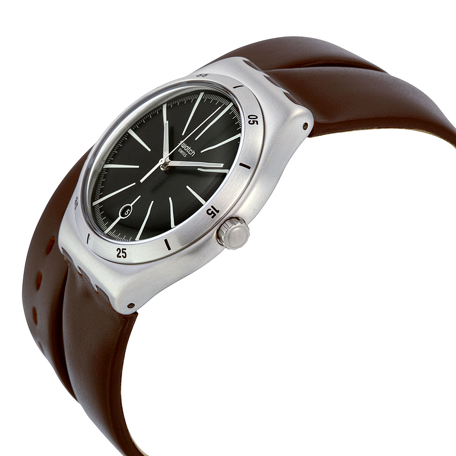 Swatch Irony Black Dial Brown Leather Ladies Watch YWS409 7610522287068 ...