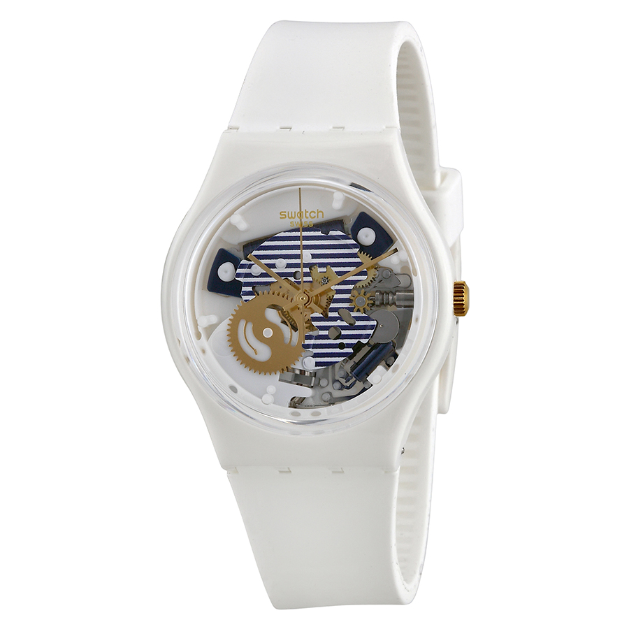 Swatch Mariniere Blue and White Transparent Dial White Silicone Unisex ...
