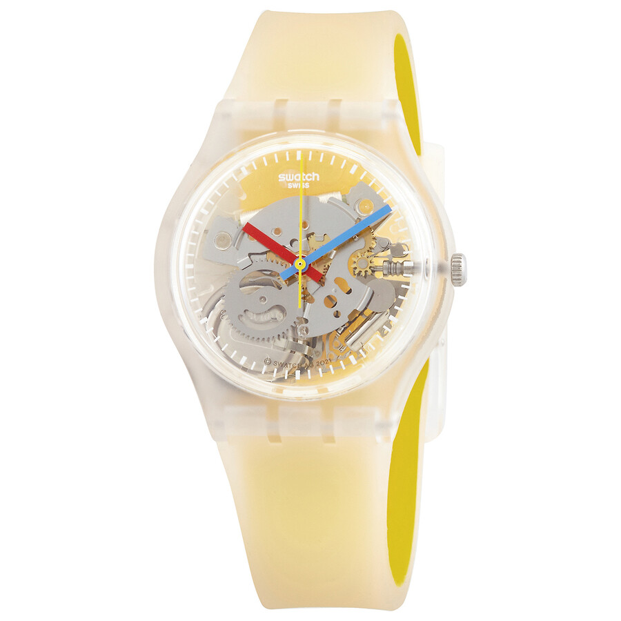 Swatch Monthly Drops Clearly Yellow Striped Quartz Unisex Watch GE291 ...