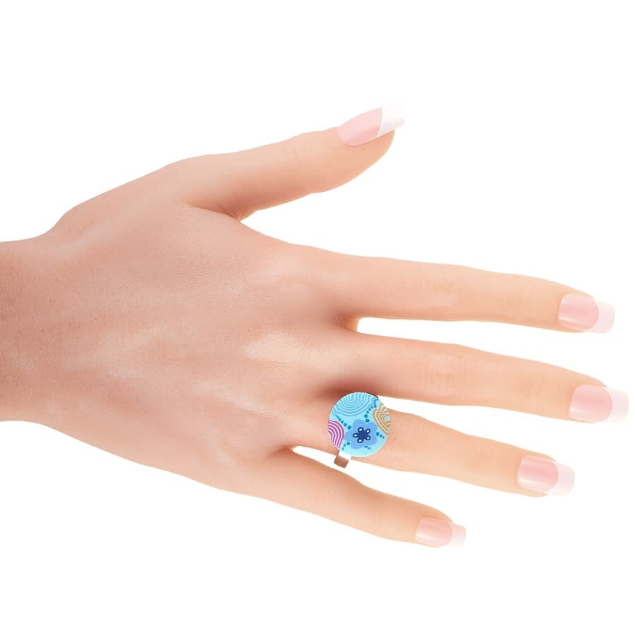 Swatch Paint Circles Stainless Steel and Blue Polymer Clay Ring JRS036 ...