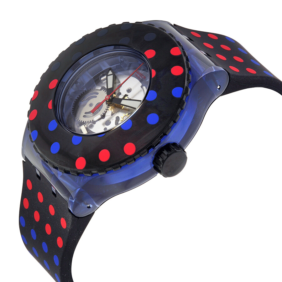 Swatch Polka Dot Transparent Dial Black Silicone Ladies Watch SUUN100 ...