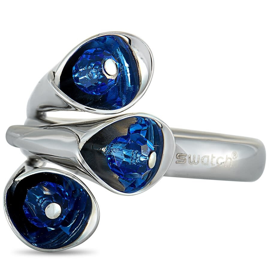 Swatch Sky Finery Stainless Steel and Blue Crystal Ring, Size 7 JRS039 ...
