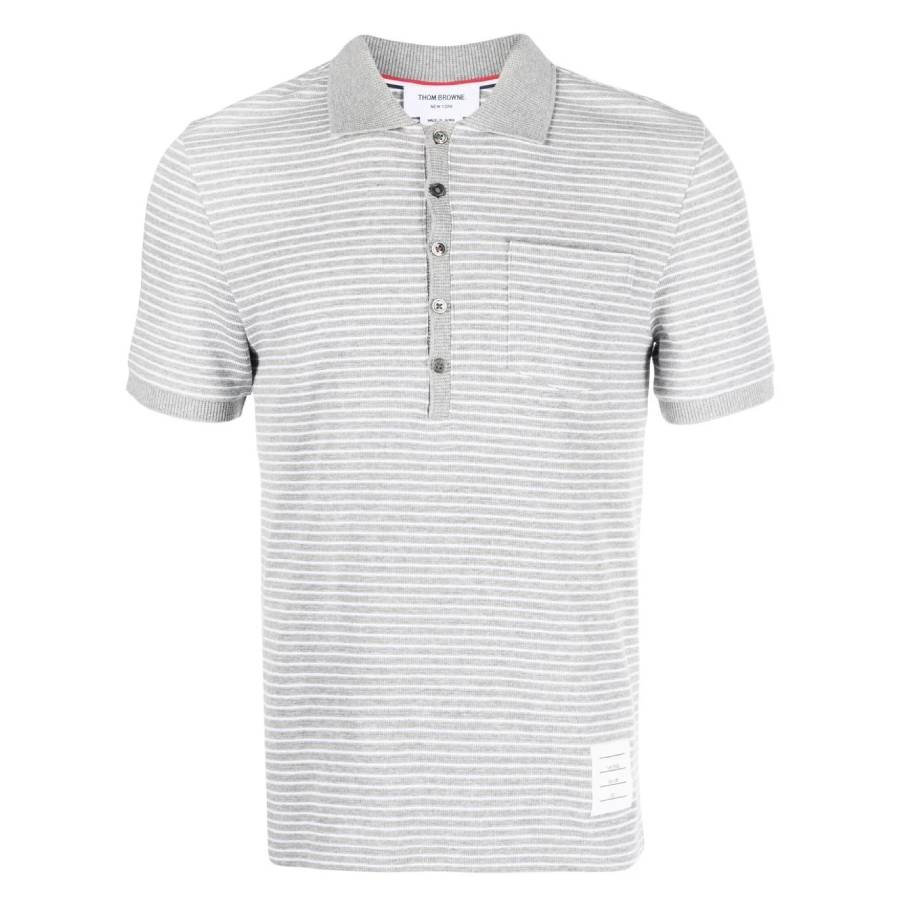 Thom Browne Light Grey Pinstripe Micro Waffle Polo Shirt, Brand Size 2 ...