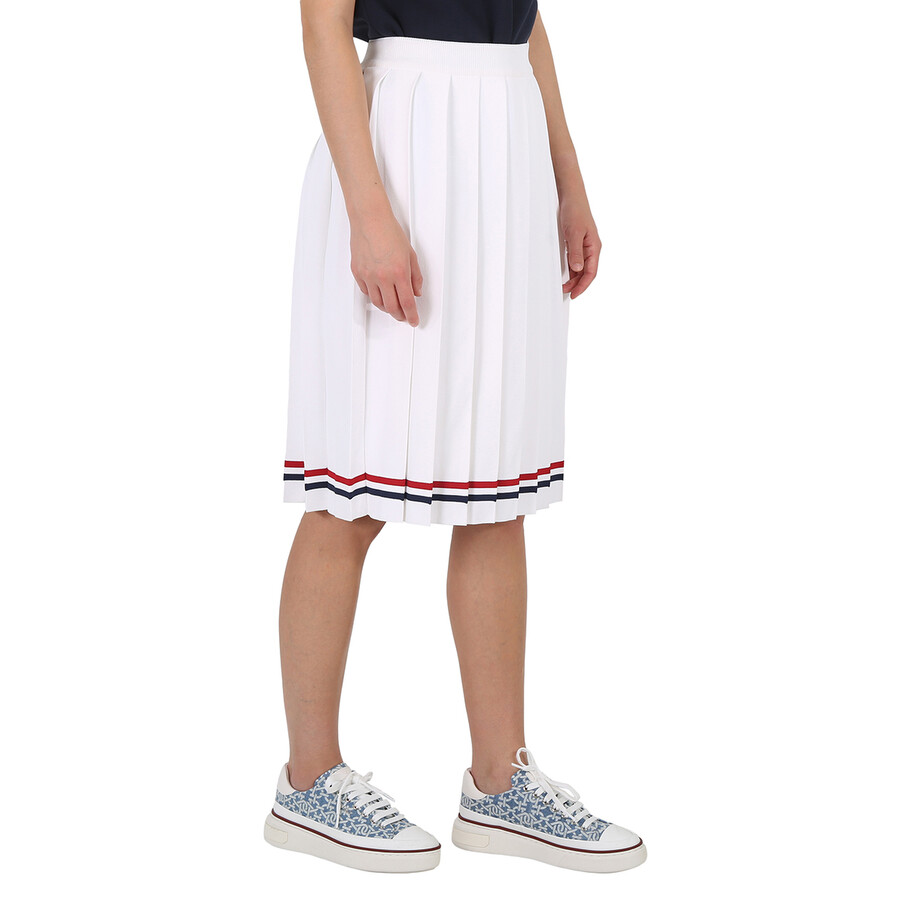 Thom Browne White Elite Pleated Midi Skirt, Brand Size 38 (US Size 6 ...