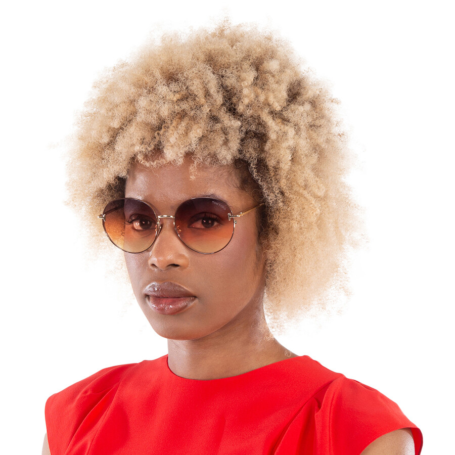 Tom Ford Brown Gold Gradient Round Unisex Sunglasses FT0966-K 48F 58 ...