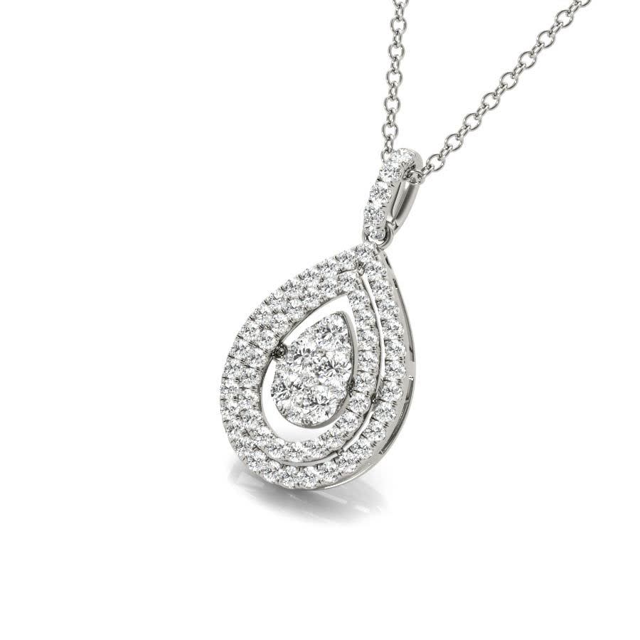 Tresorra 18K White Gold Float Pear Double Halo Cluster Diamond Pendant ...