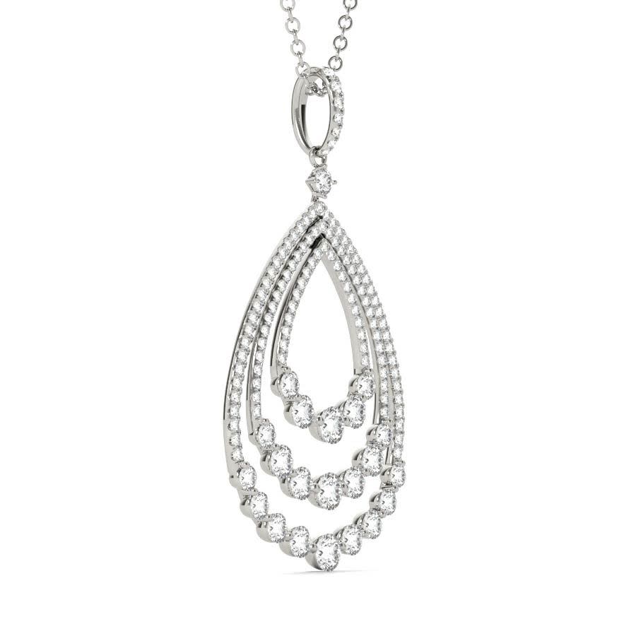 Tresorra 18K White Gold Triple Open Tear Drop Diamond Pendant Necklace ...