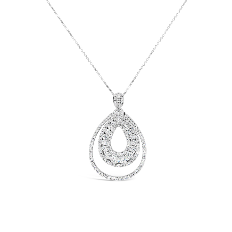Tresorra 18K White Gold Triple Tear Drop Open Halo Cluster Diamond ...