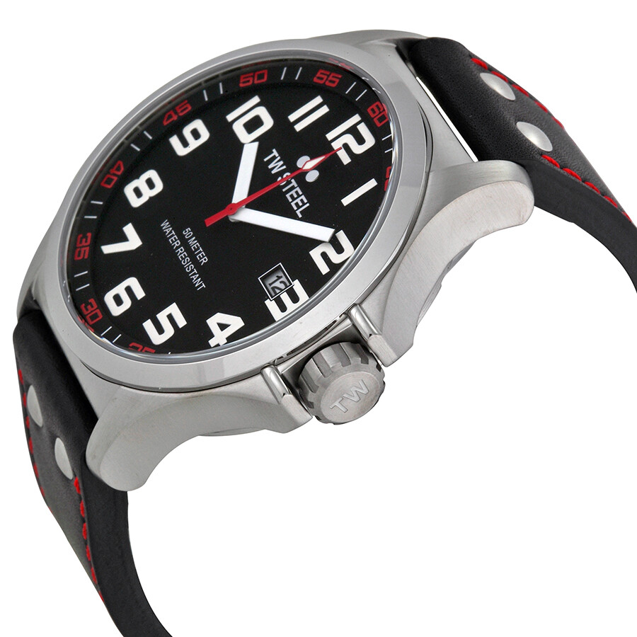 Tw Steel Pilot Black and Red Dial Black Leather Men's Watch TW411 ...