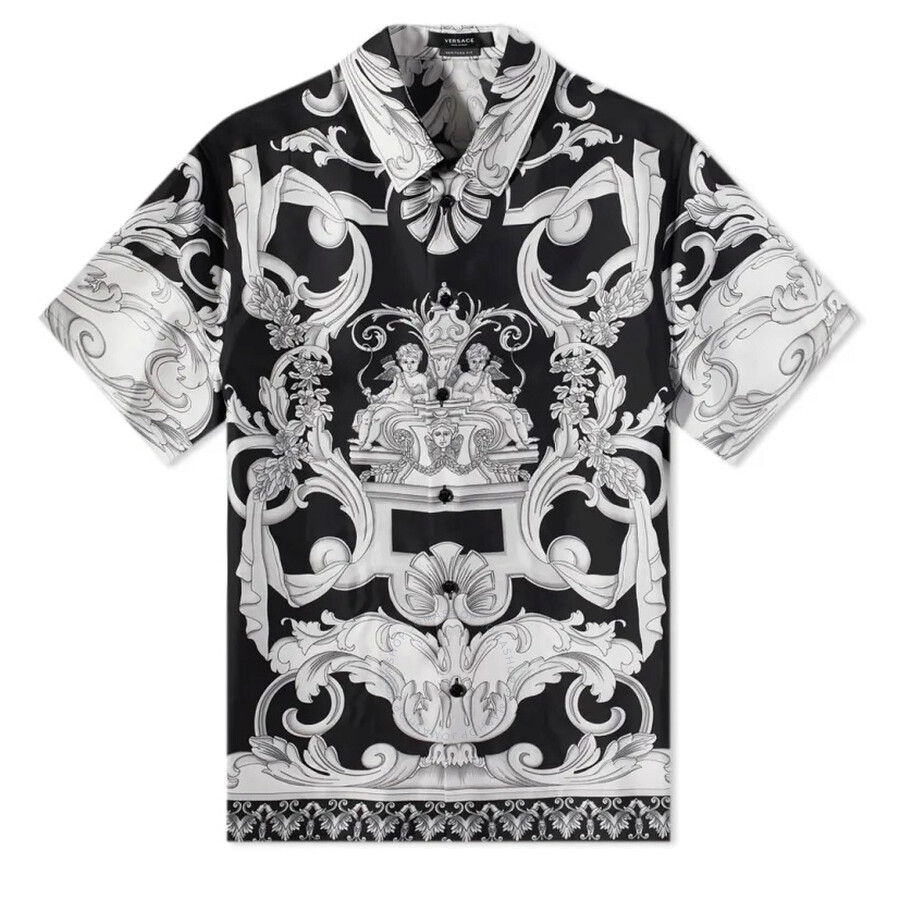 Versace Baroque Print Short Sleeve Silk Shirt, Brand Size 46 (US Size ...