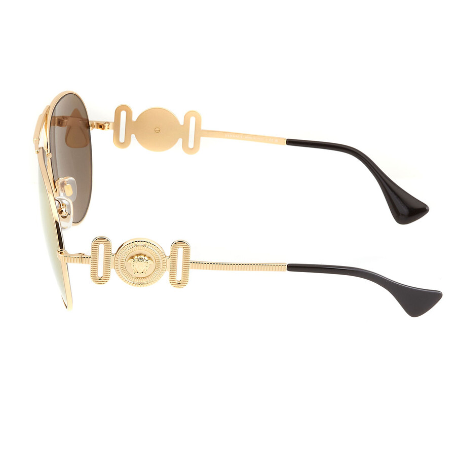 Versace Brown Mirrored Gold Pilot Unisex Sunglasses VE2249 10027P 65 ...
