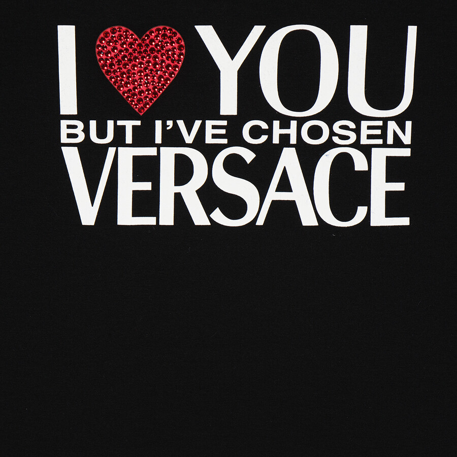 Versace Ladies Black Slogan Print T-Shirt, Brand Size 36 (US Size 0 ...