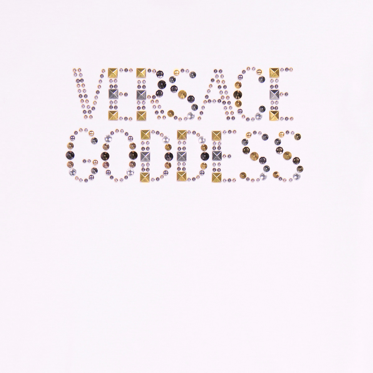 Versace Ladies Optical White Studded Versace Goddess Cotton T-Shirt ...
