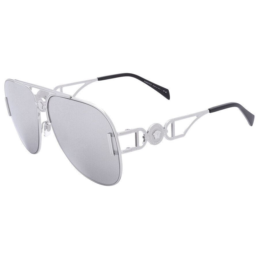 Versace Light Gray Mirrored Silver Pilot Unisex Sunglasses VE2255 ...