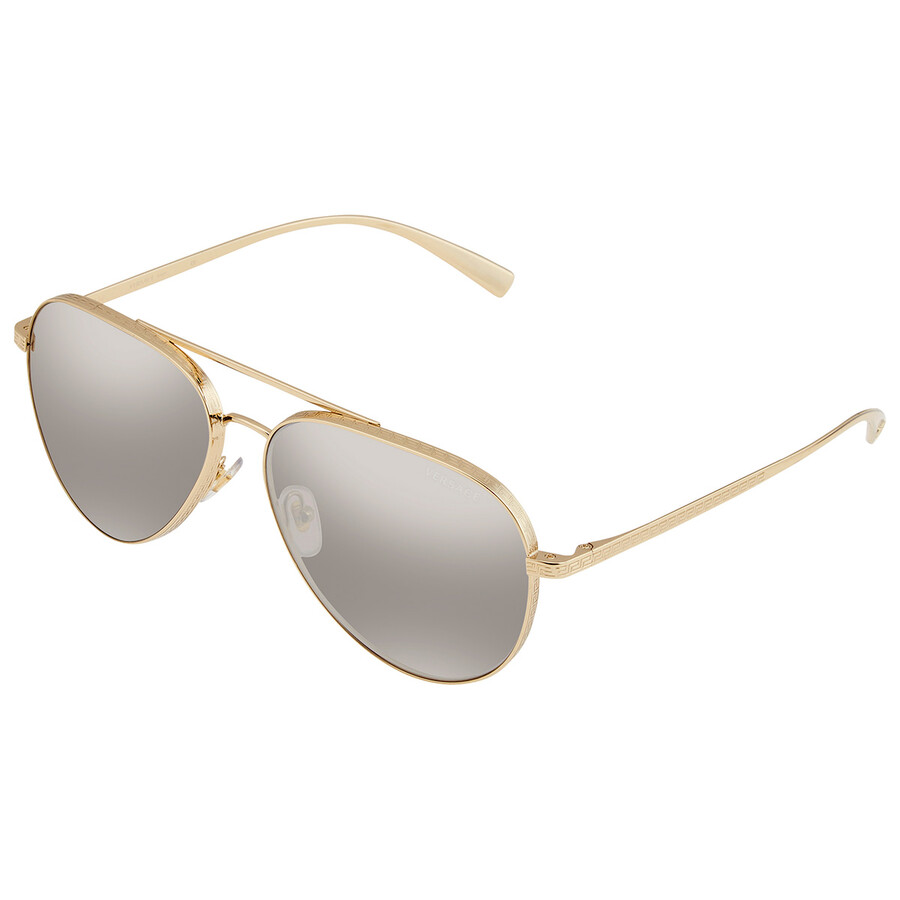 Versace Light Grey Mirror Silver Pilot Men's Sunglasses VE2217 12526G ...