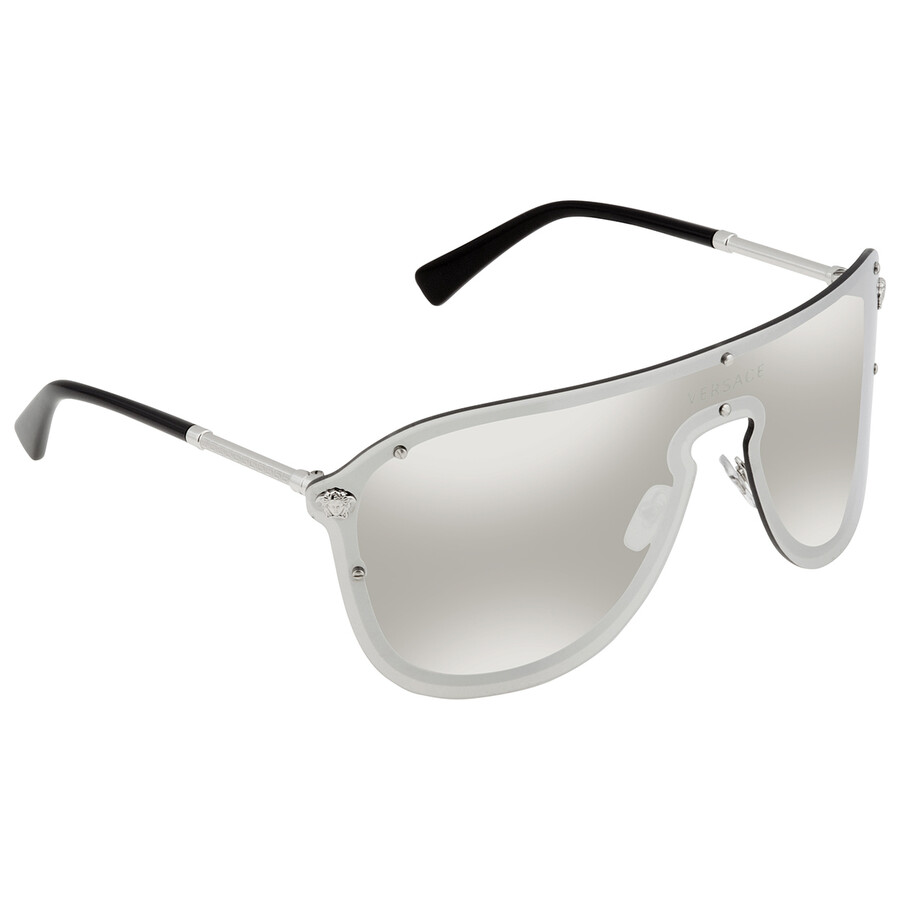 Versace Light Grey Mirror Silver Shield Unisex Sunglasses VE2180 10006G ...