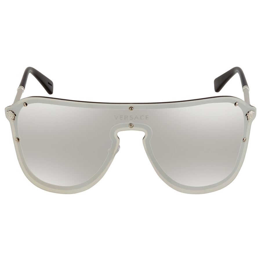 Versace Light Grey Mirror Silver Shield Unisex Sunglasses VE2180 10006G ...