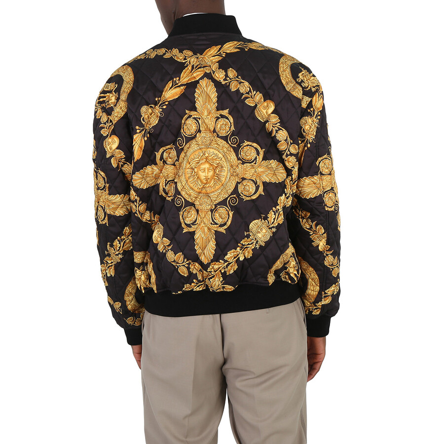 Versace Men's Black / Gold Maschera Baroque-Print Quilted Bomber Jacket ...